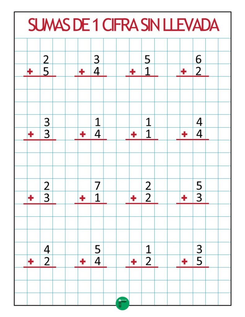Cuadernillo de sumas de 1 cifra sin llevada -Orientacion Andujar
