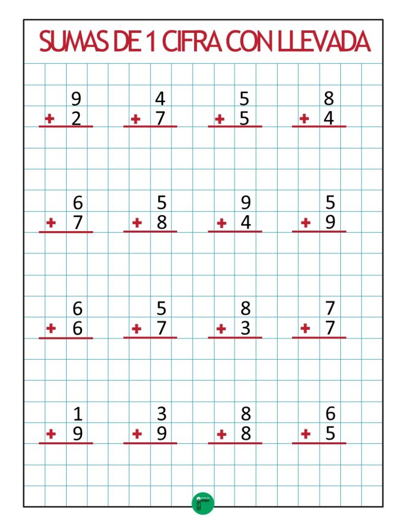 Cuadernillo de sumas con llevada de 1 cifra -Orientacion Andujar