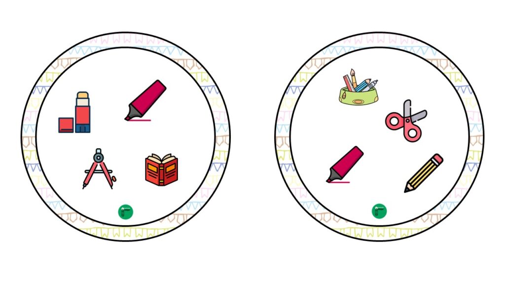 Estimulación del lenguaje y atención: Dobble, temática material escolar ...