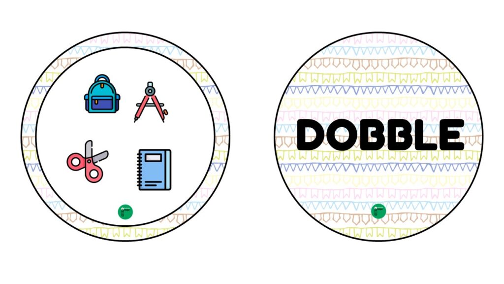 Estimulación del lenguaje y atención: Dobble, temática material escolar -Orientacion Andujar