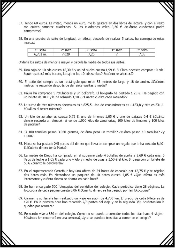 Colección de más de 125 problemas matemáticos para 5º de Primaria -Orientacion Andujar