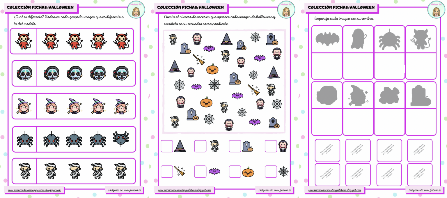 Colección fichas trabajar la atención halloween -Orientacion Andujar