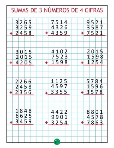 Cuadernillo de fichas sumas de 3 números de 4 cifras + plantilla ...