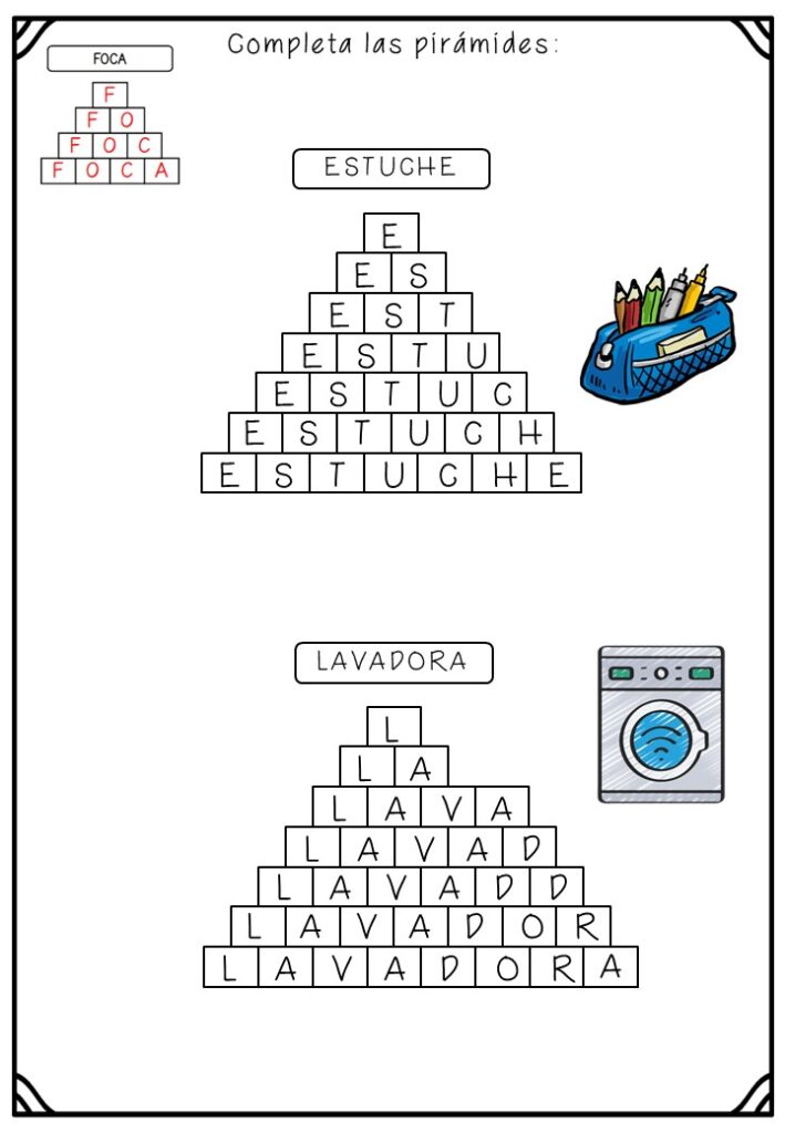 PIRAMIDES DE PALABRAS 7 Y 8 LETRAS CONCIENCIA FONÉMICA -Orientacion Andujar