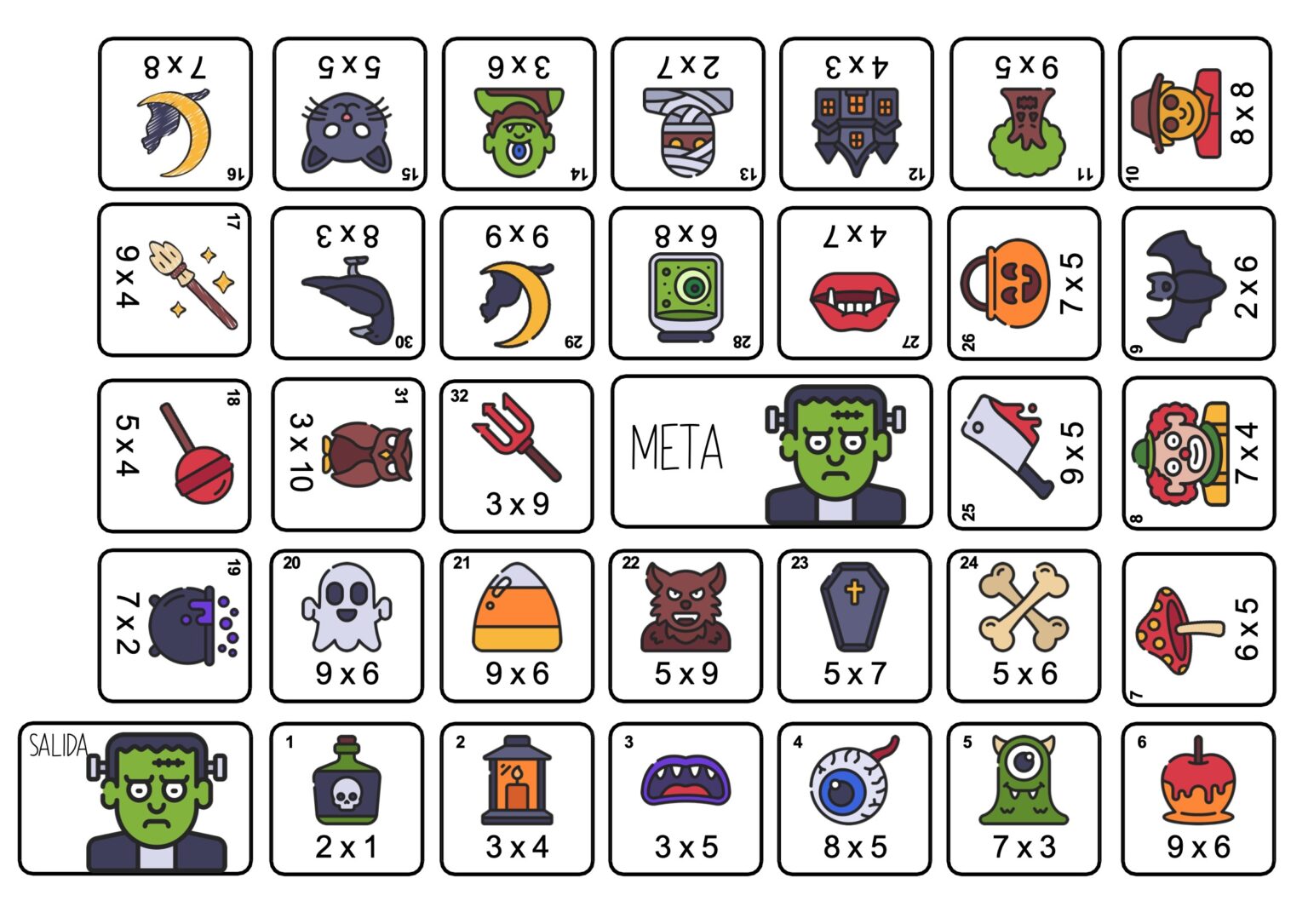 La oca de las tablas de multiplicar especial halloween -Orientacion Andujar