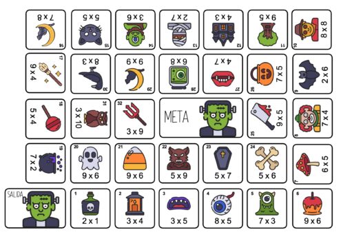 La oca de las tablas de multiplicar especial halloween -Orientacion Andujar