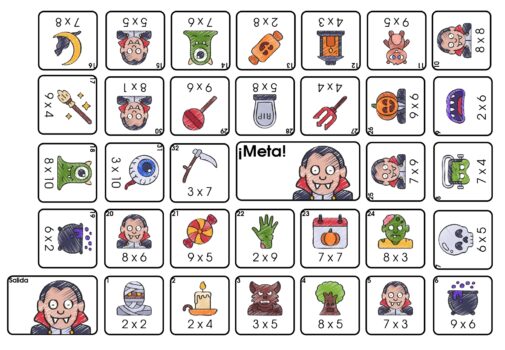 La oca de las tablas de multiplicar especial halloween