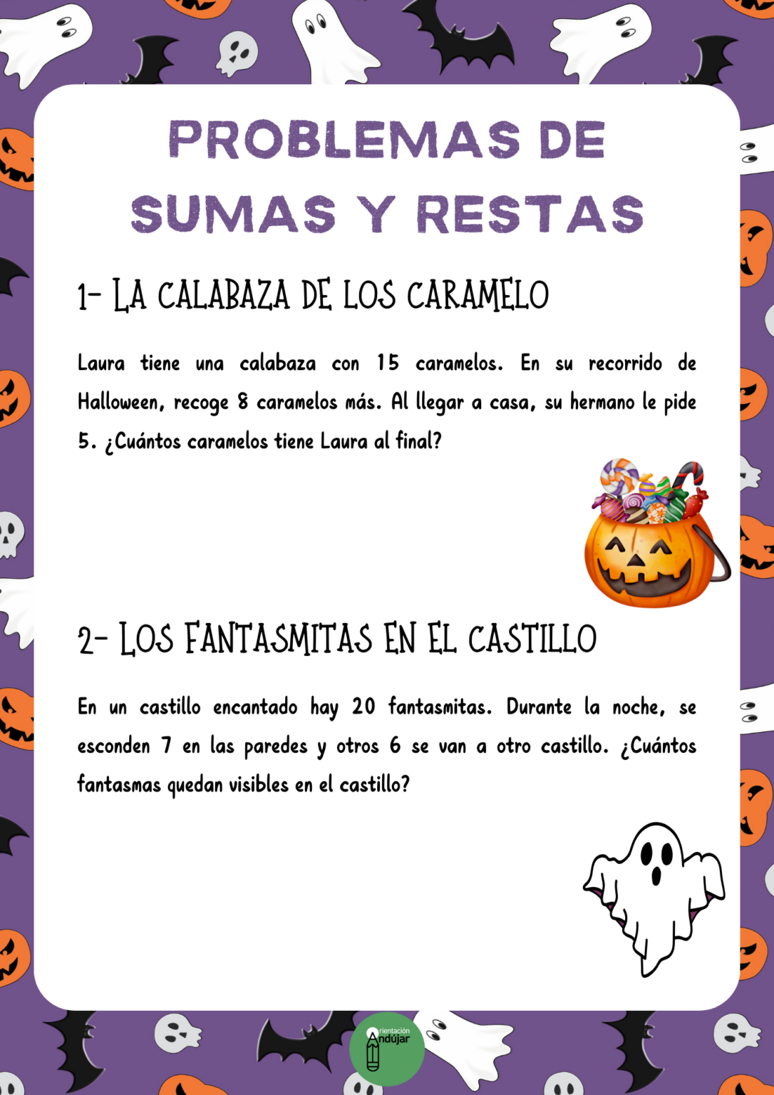 Problemas de Sumas y Restas Especial Halloween -Orientacion Andujar