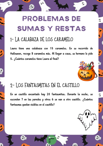 Problemas de Sumas y Restas Especial Halloween -Orientacion Andujar