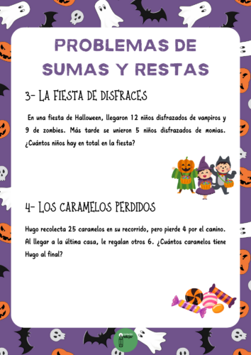 Problemas de Sumas y Restas Especial Halloween -Orientacion Andujar