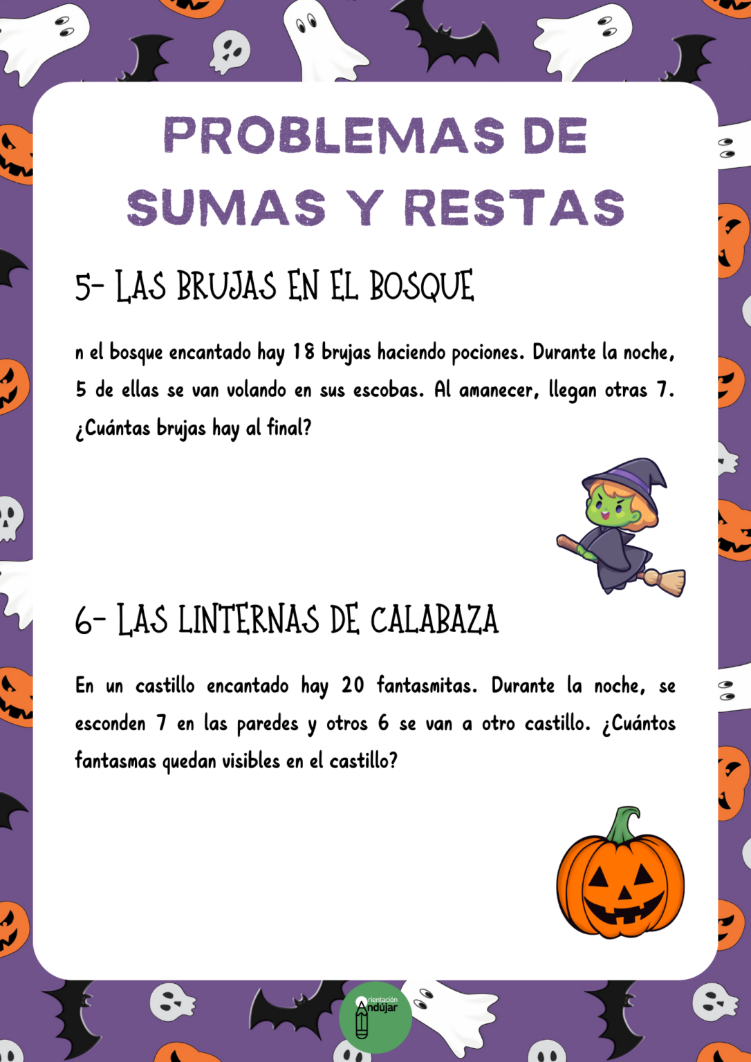 Problemas de Sumas y Restas Especial Halloween -Orientacion Andujar