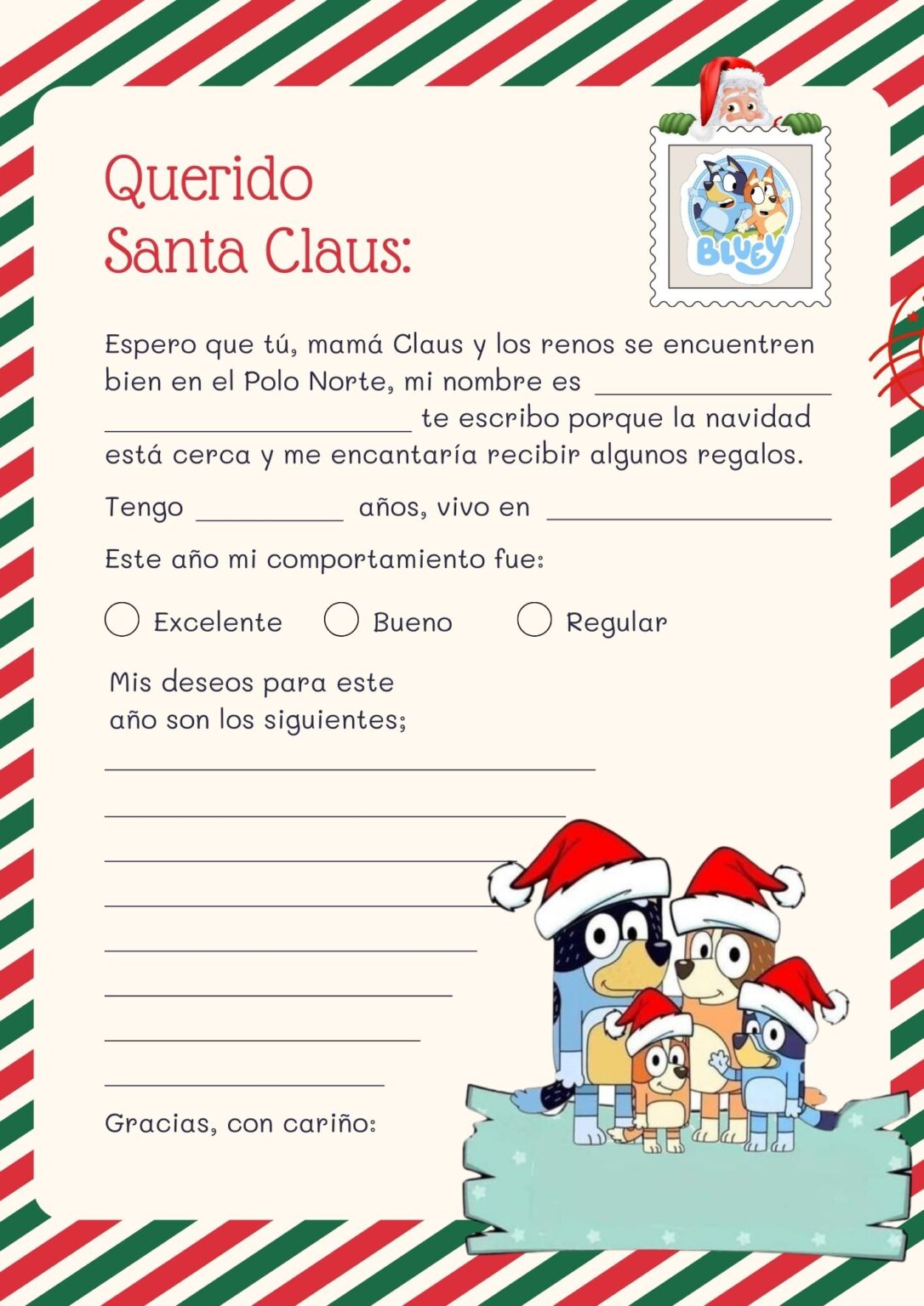 Bonitas carta para Santa Claus diferentes modelos especial BLUEY ...