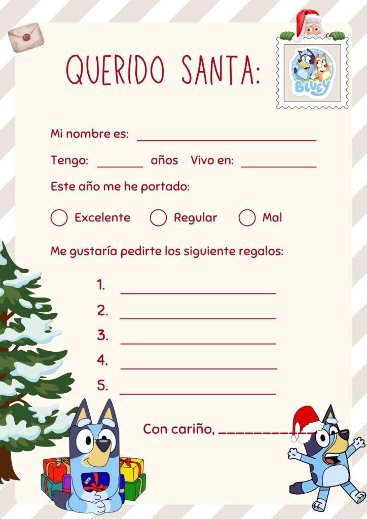 Bonitas carta para Santa Claus diferentes modelos especial BLUEY ...