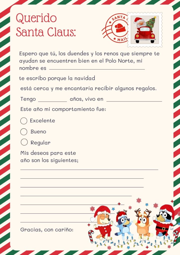 Bonitas carta para Santa Claus diferentes modelos especial BLUEY ...