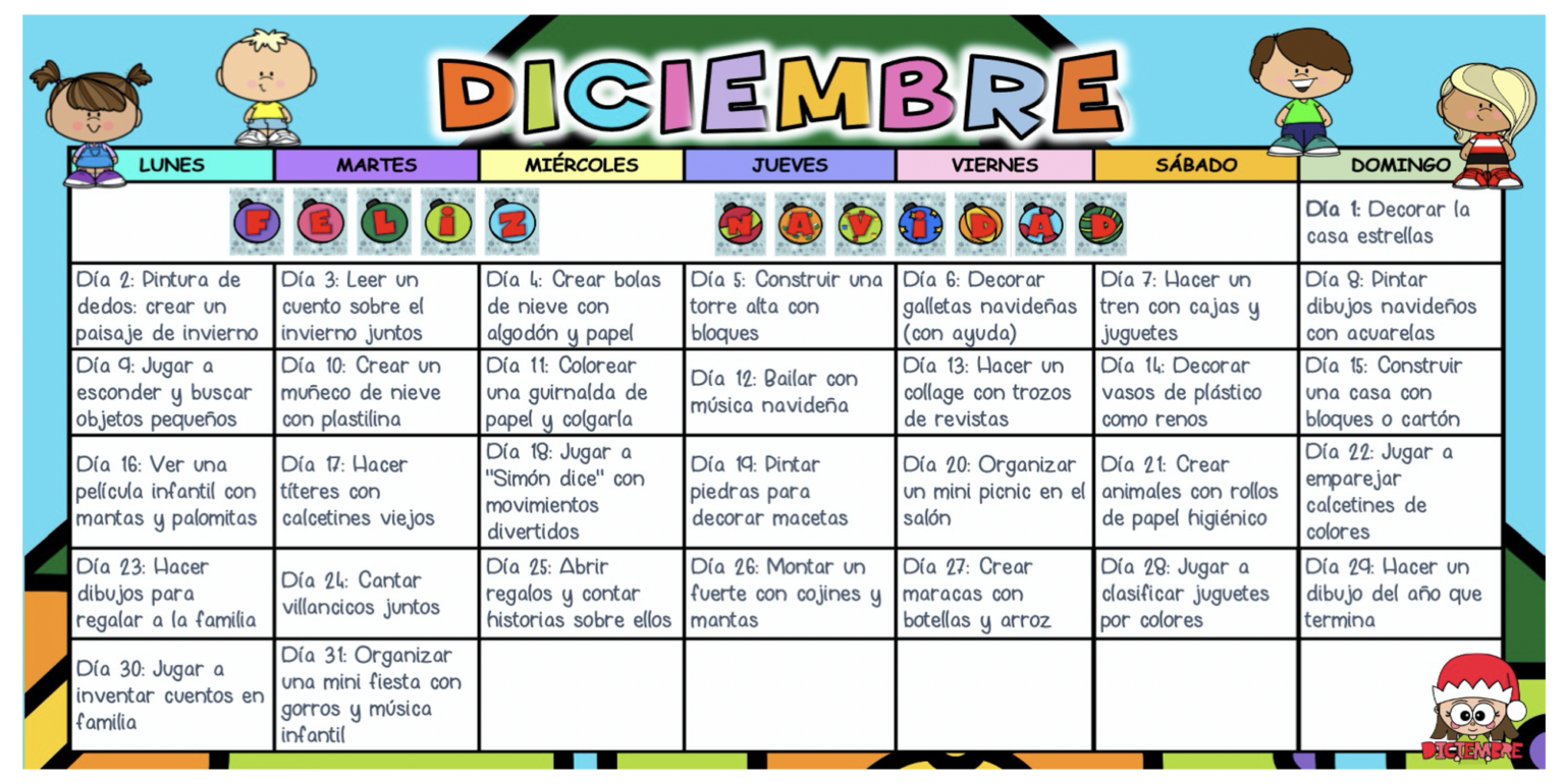 Calendario diciembre de actividades divertidas para infantil ...