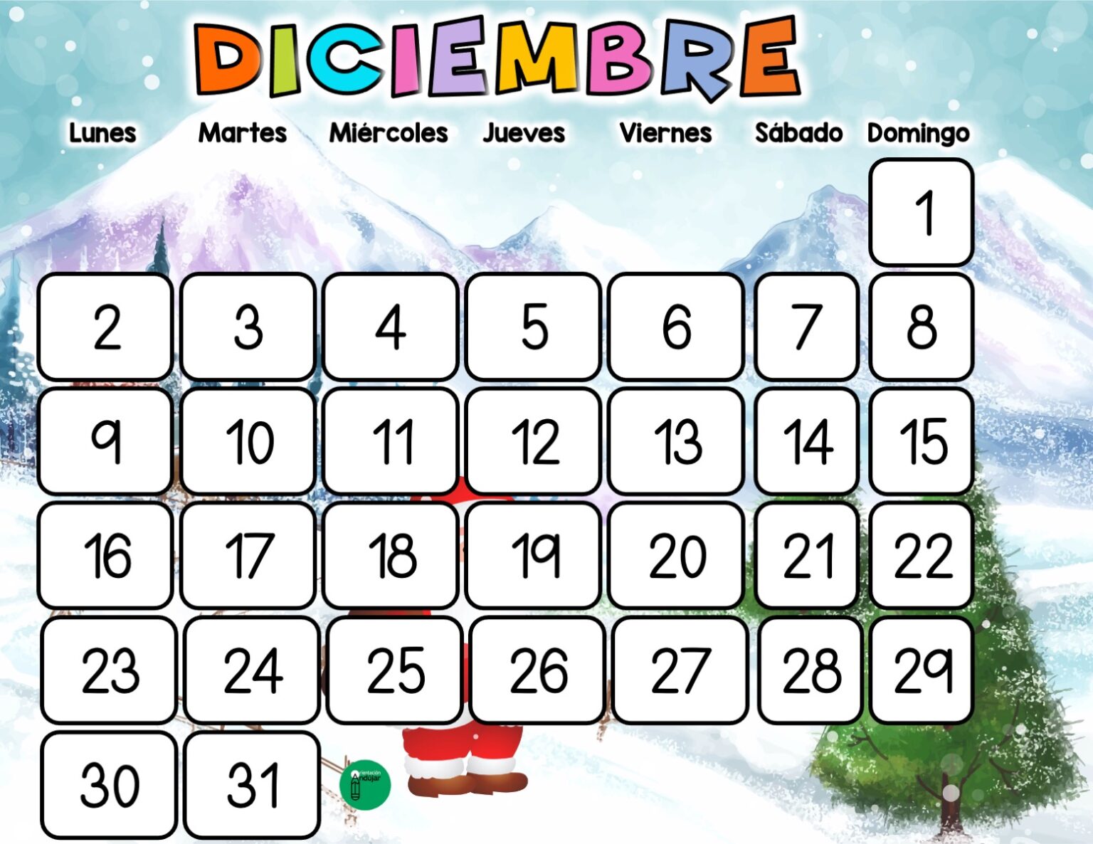 Preciosos calendarios de DICIEMBRE 2024 para decorar tus clases ...