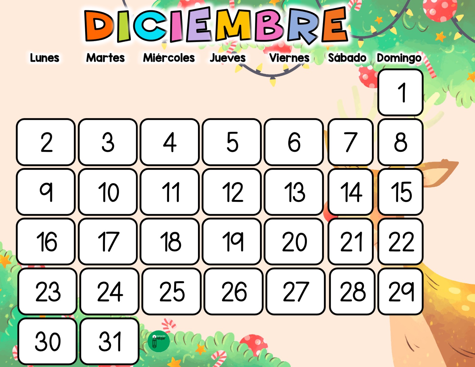Preciosos calendarios de DICIEMBRE 2024 para decorar tus clases ...