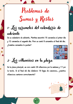 Problemas de Sumas y Restas Especial Navidad -Orientacion Andujar