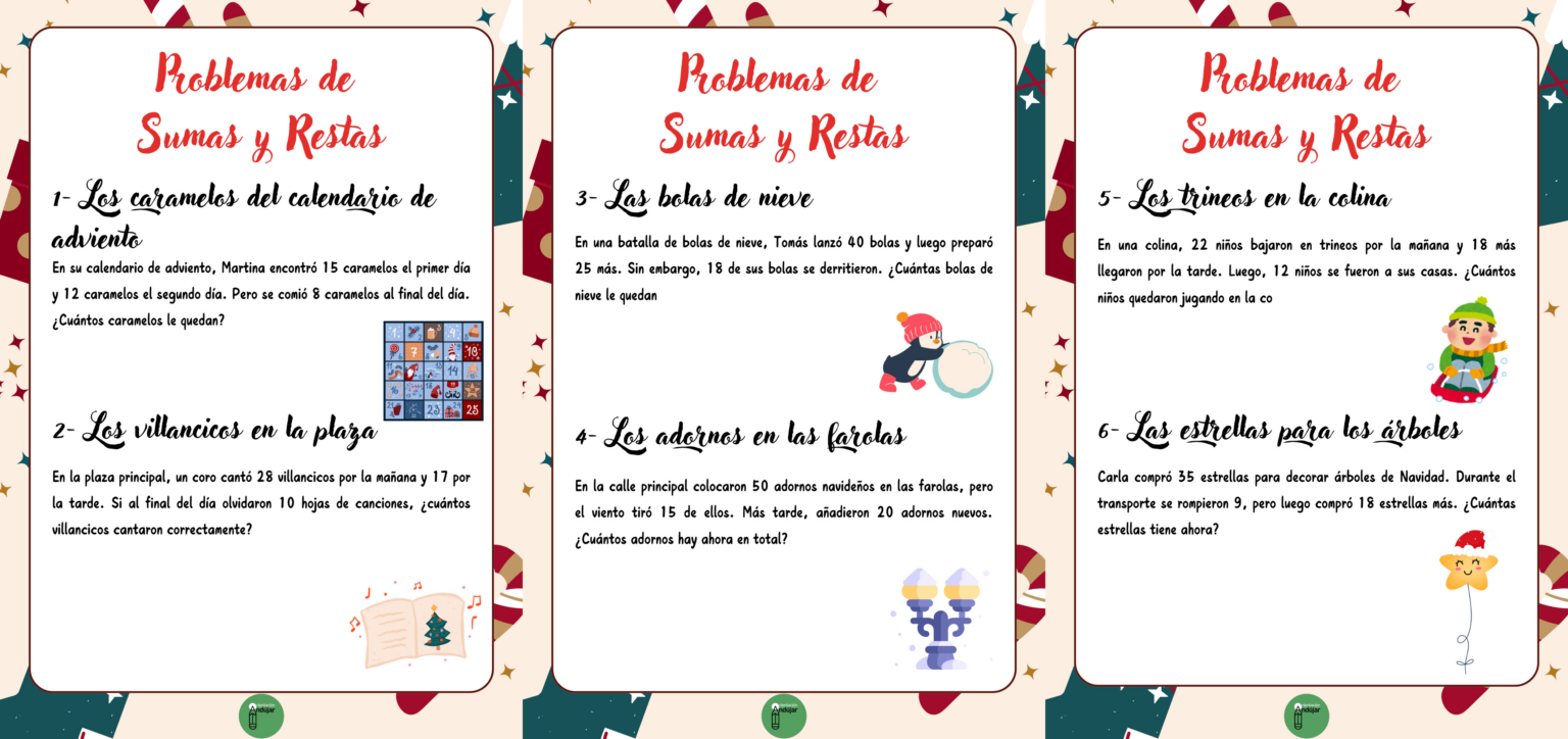 Problemas de Sumas y Restas Especial Navidad -Orientacion Andujar