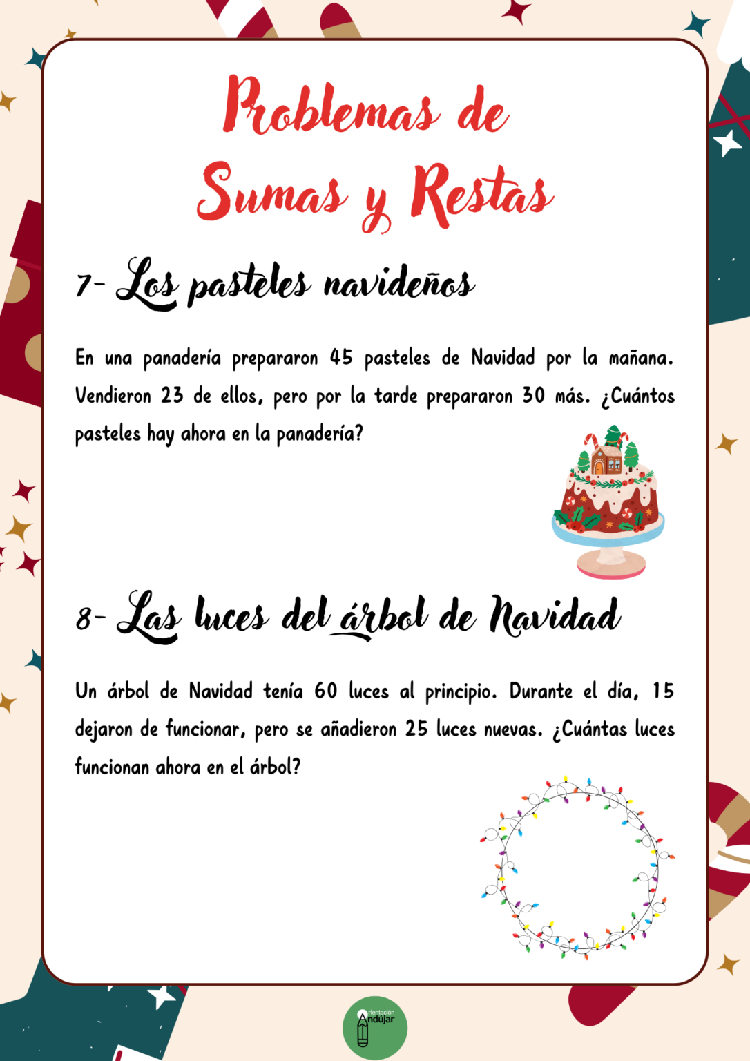 Problemas de Sumas y Restas Especial Navidad -Orientacion Andujar