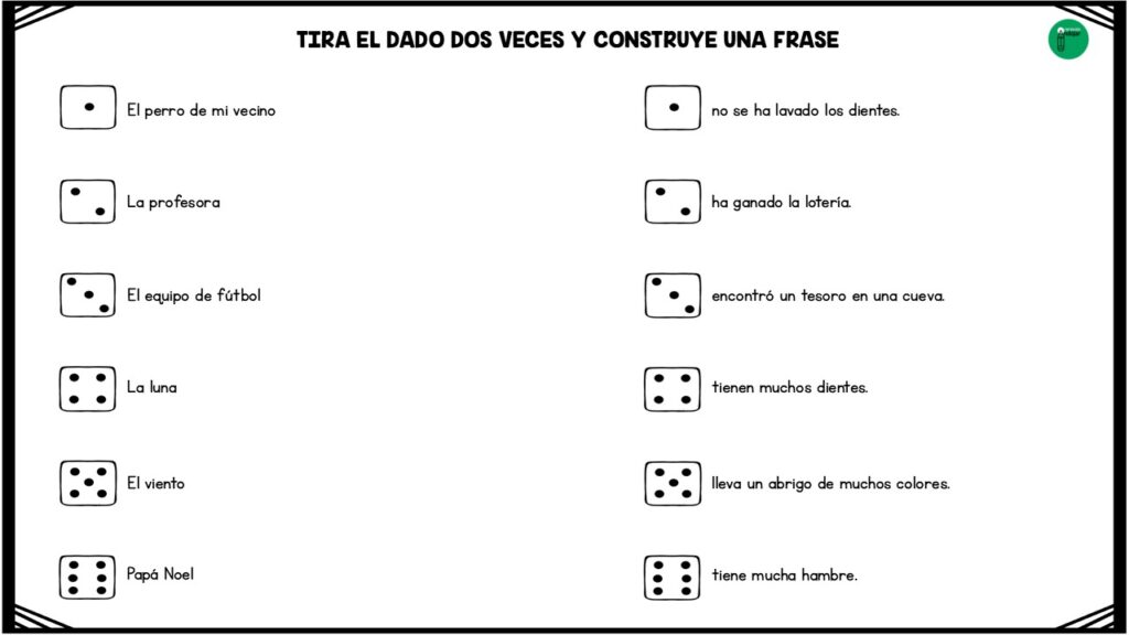 Tablero para crear frases locas + plantilla -Orientacion Andujar