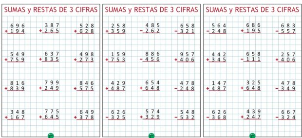 Cuadernillo sumas y restas de numeros de 3 cifras -Orientacion Andujar