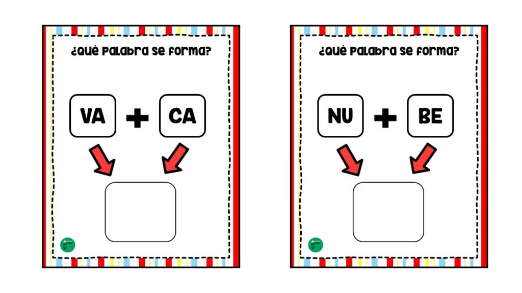Tarjetas imprimibles: ¿Qué palabra bisílaba se forma? -Orientacion Andujar