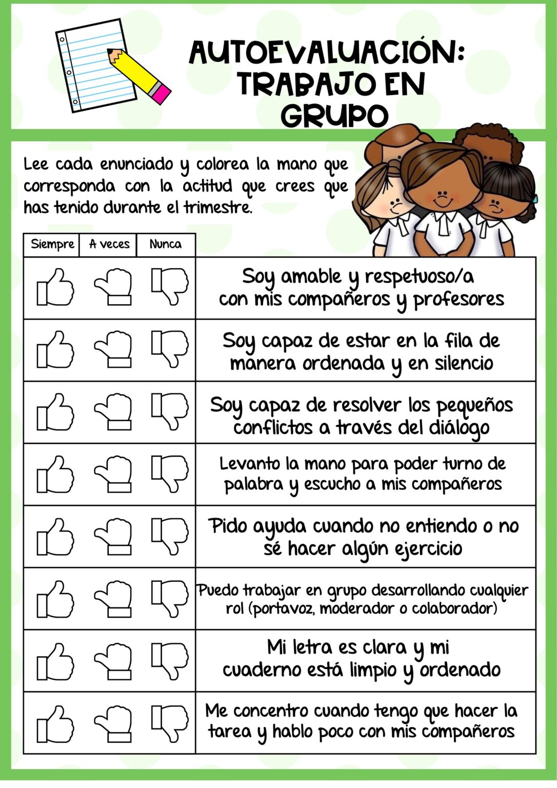 5 PLANTILLAS PARA LA AUTOEVALUACIÓN DEL TRABAJO EN GRUPO -Orientacion ...