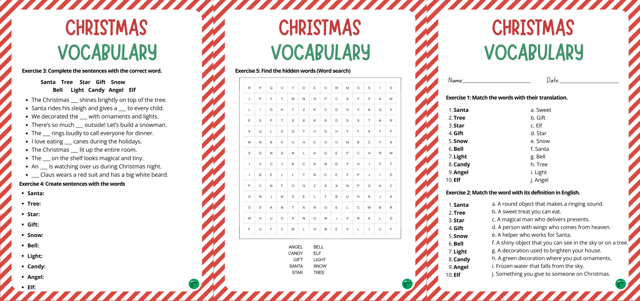 Actividades de Vocabulario en Inglés sobre la Navidad -Orientacion Andujar