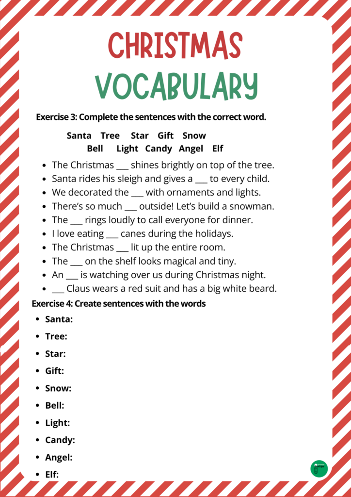 Actividades de Vocabulario en Inglés sobre la Navidad -Orientacion Andujar