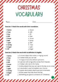 Actividades de Vocabulario en Inglés sobre la Navidad -Orientacion Andujar