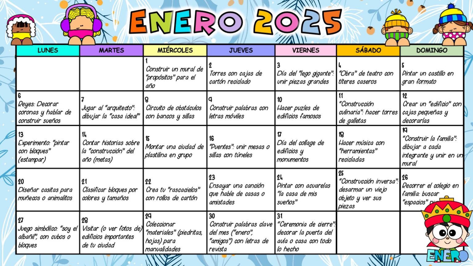 Calendario enero 2025 actividades divertidas en familia - Orientación Andújar - Recursos Educativos