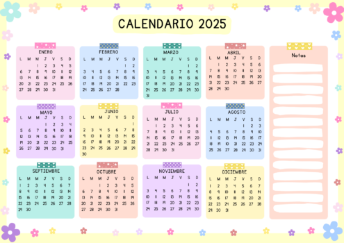 Calendario imprimible 2025 bonito infantil colorido para decorar tu ...