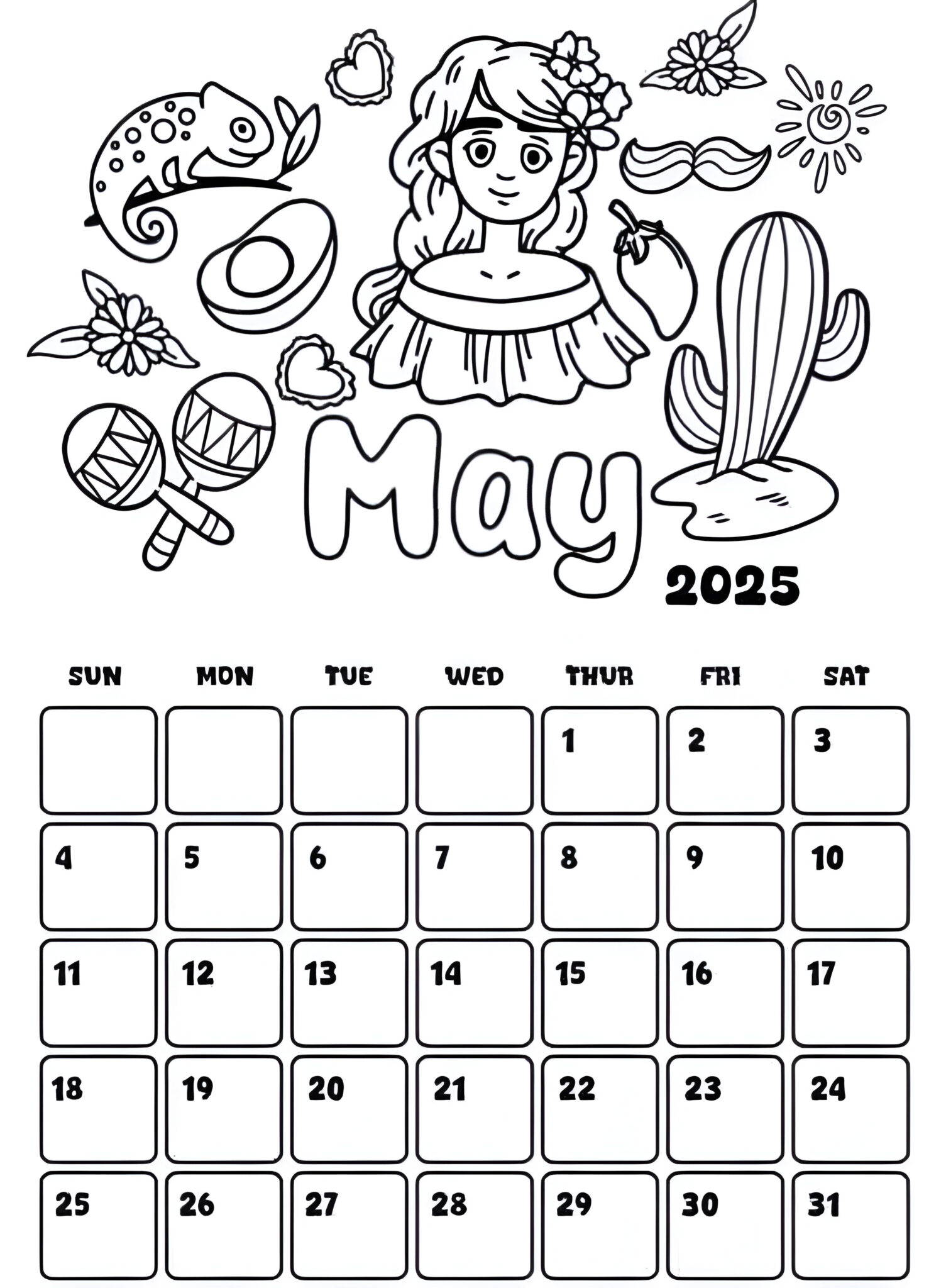 Calendario 2025 en ingles para colorear y divertirse -Orientacion Andujar