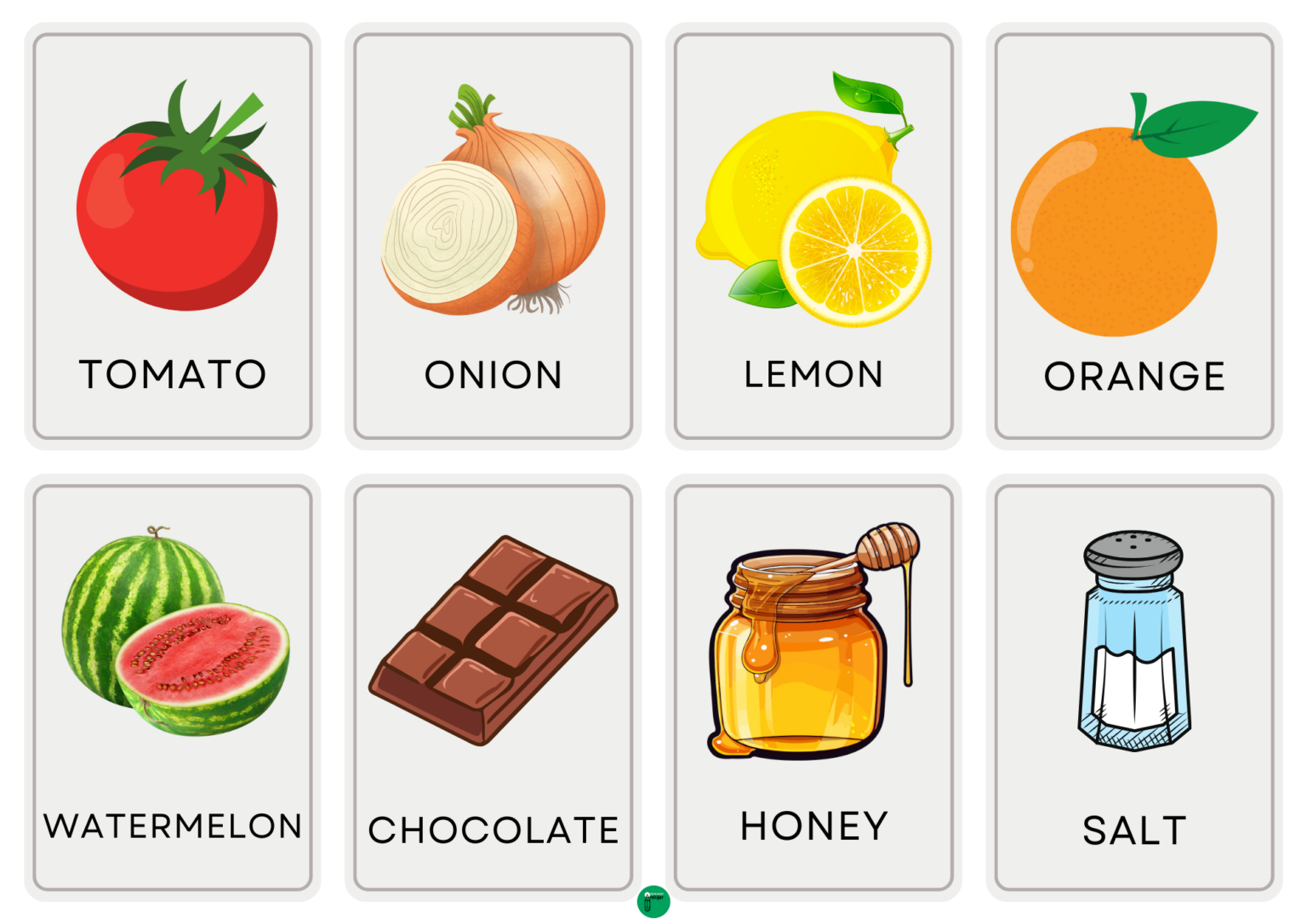 Flashcards Imprimibles sobre Alimentos en Inglés -Orientacion Andujar