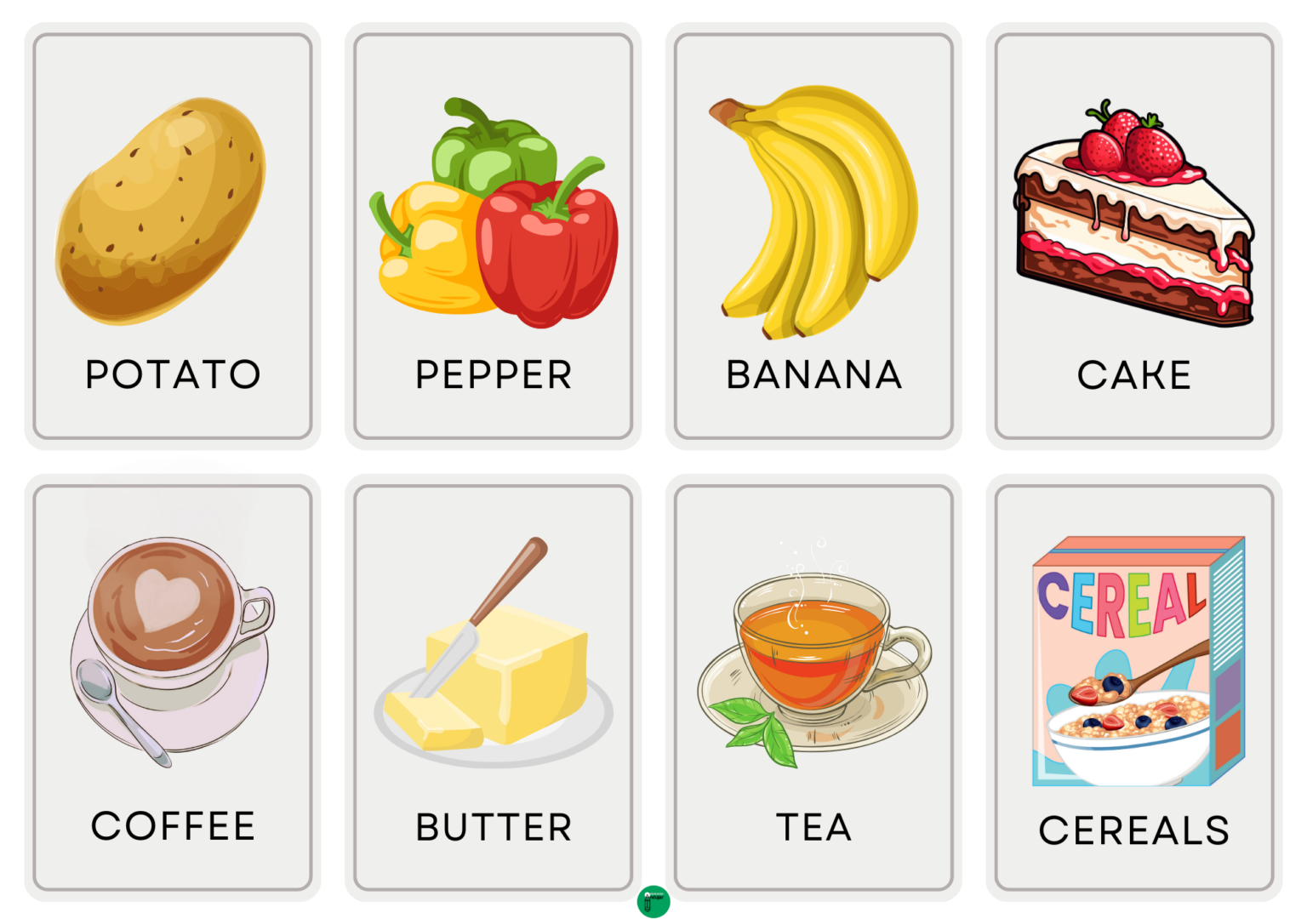 Flashcards Imprimibles sobre Alimentos en Inglés -Orientacion Andujar