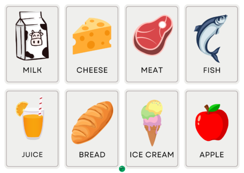 Flashcards Imprimibles sobre Alimentos en Inglés -Orientacion Andujar