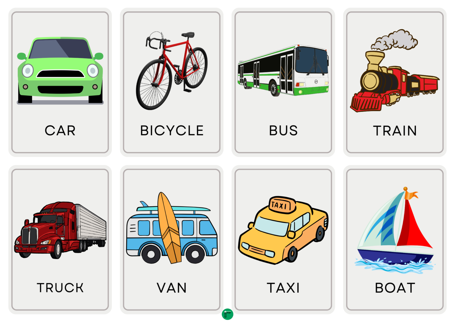 Flashcards Imprimibles sobre Vocabulario de los Medios de Transporte en ...