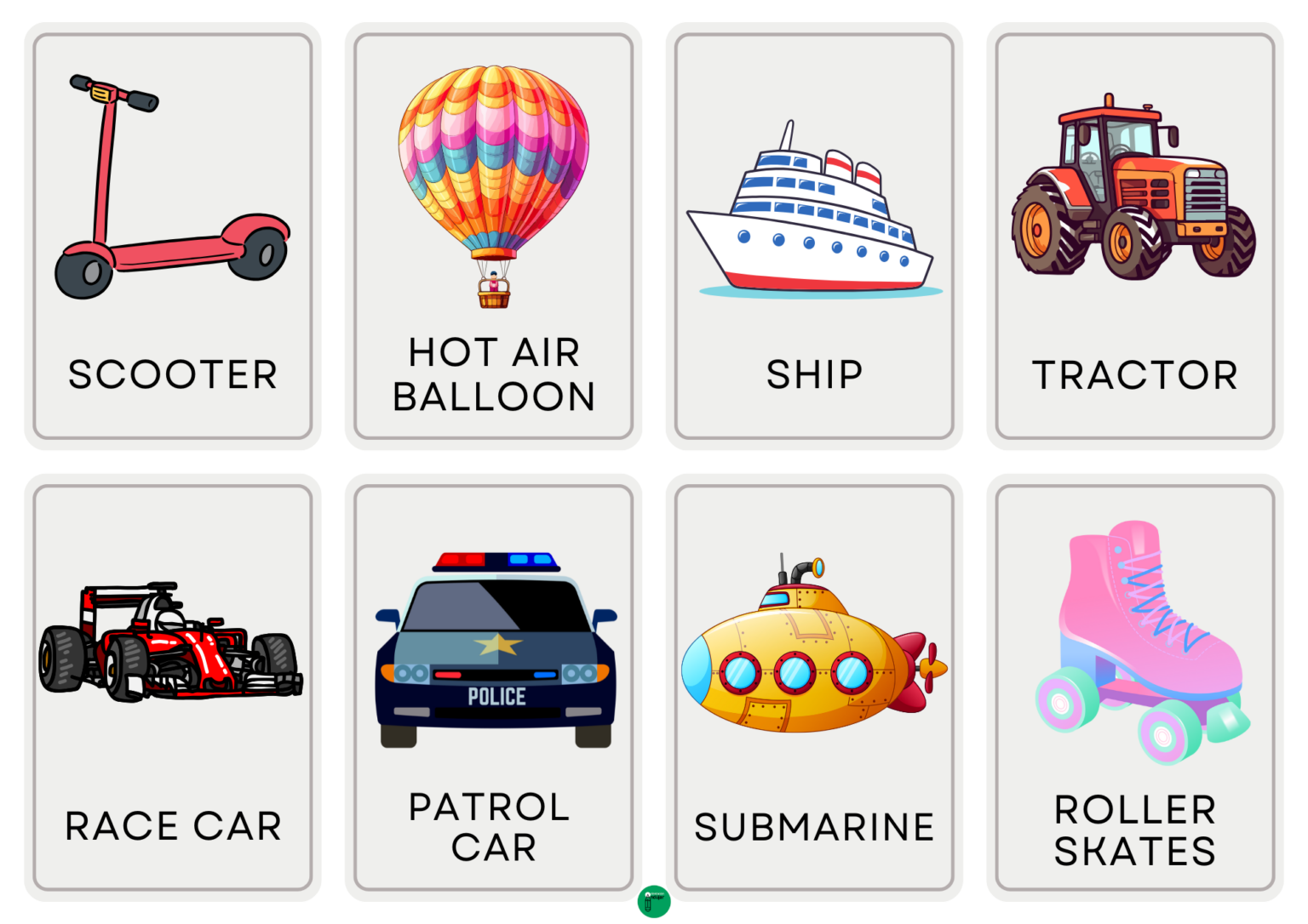 Flashcards Imprimibles sobre Vocabulario de los Medios de Transporte en ...
