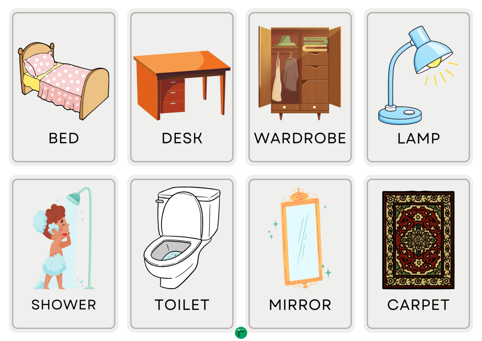 Flashcards Imprimibles sobre Vocabulario del Mobiliario en Inglés ...