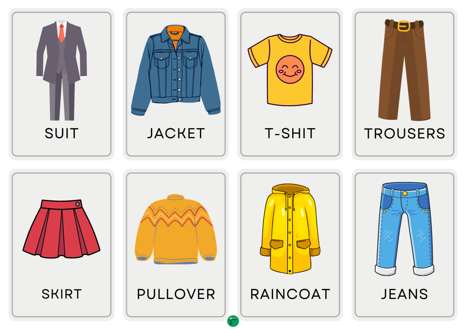 Flashcards Imprimibles sobre Vocabulario de la Ropa en Inglés ...