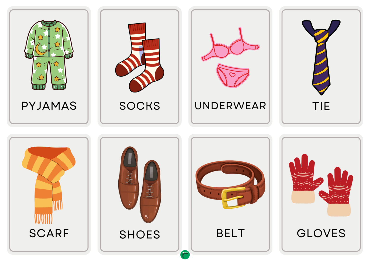 Flashcards Imprimibles sobre Vocabulario de la Ropa en Inglés ...