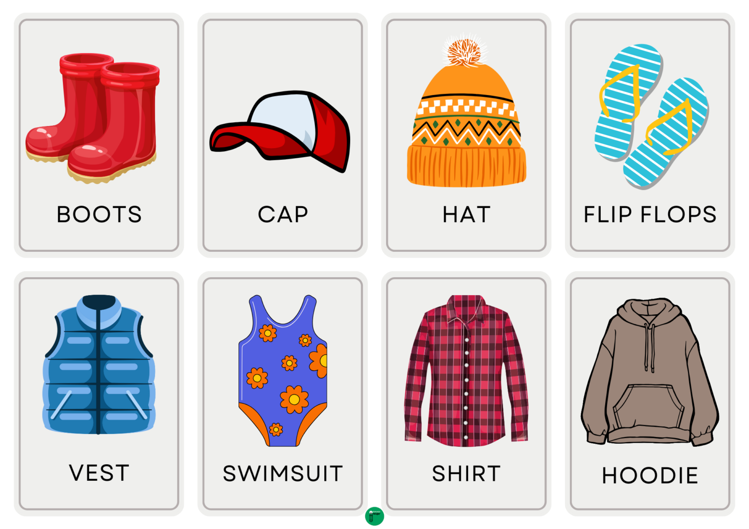 Flashcards Imprimibles sobre Vocabulario de la Ropa en Inglés ...