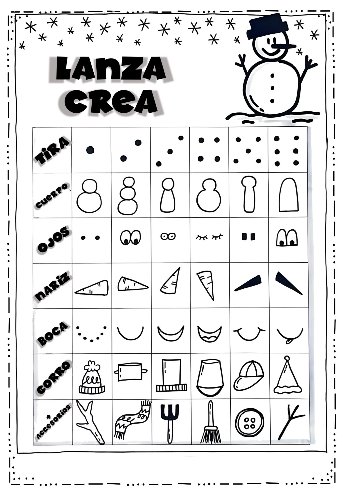 INVIERNO Tira el dado y crea tu propio Muñeco de Nieve -Orientacion Andujar