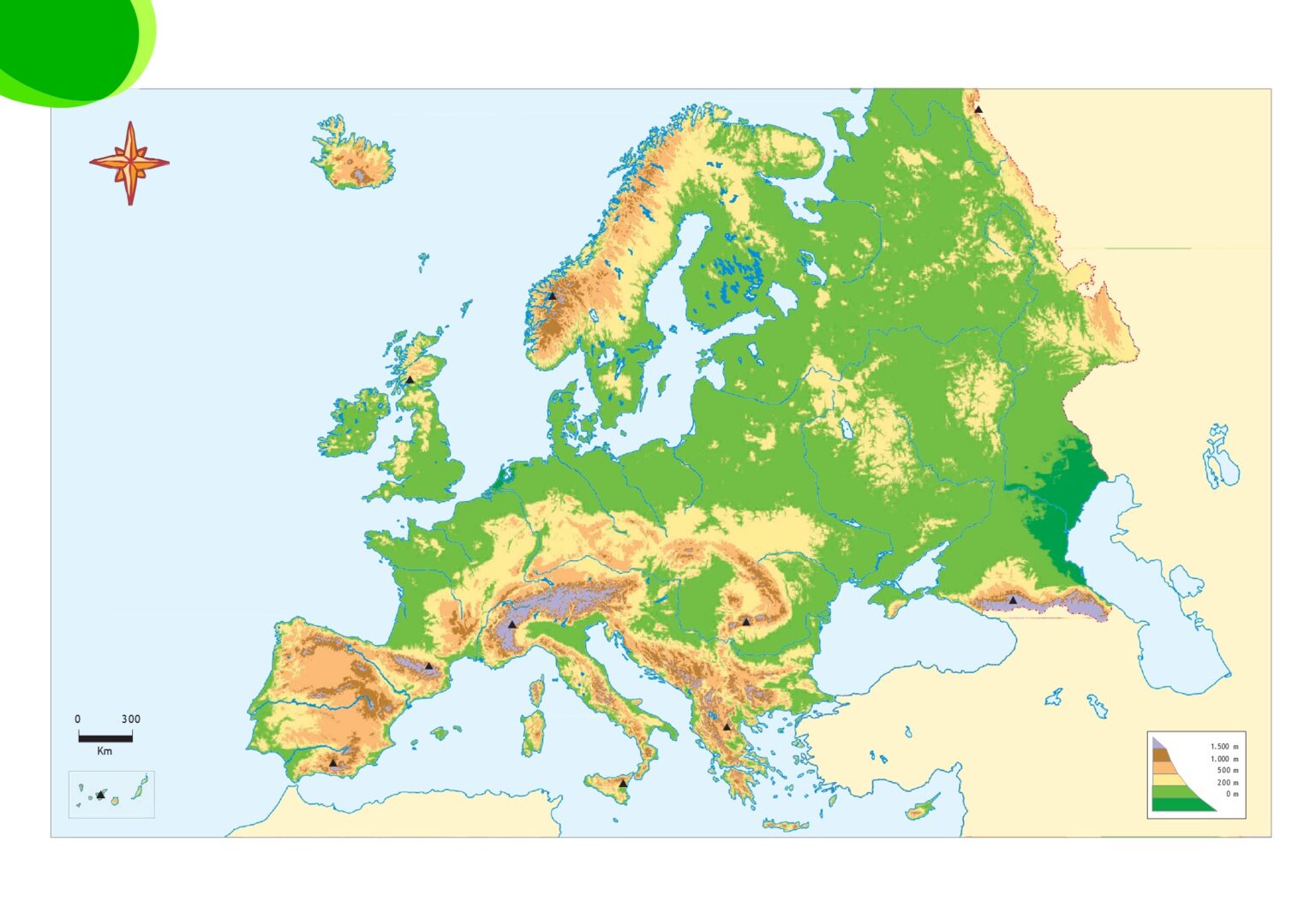 Mapa mudo de Europa Físico y Político -Orientacion Andujar