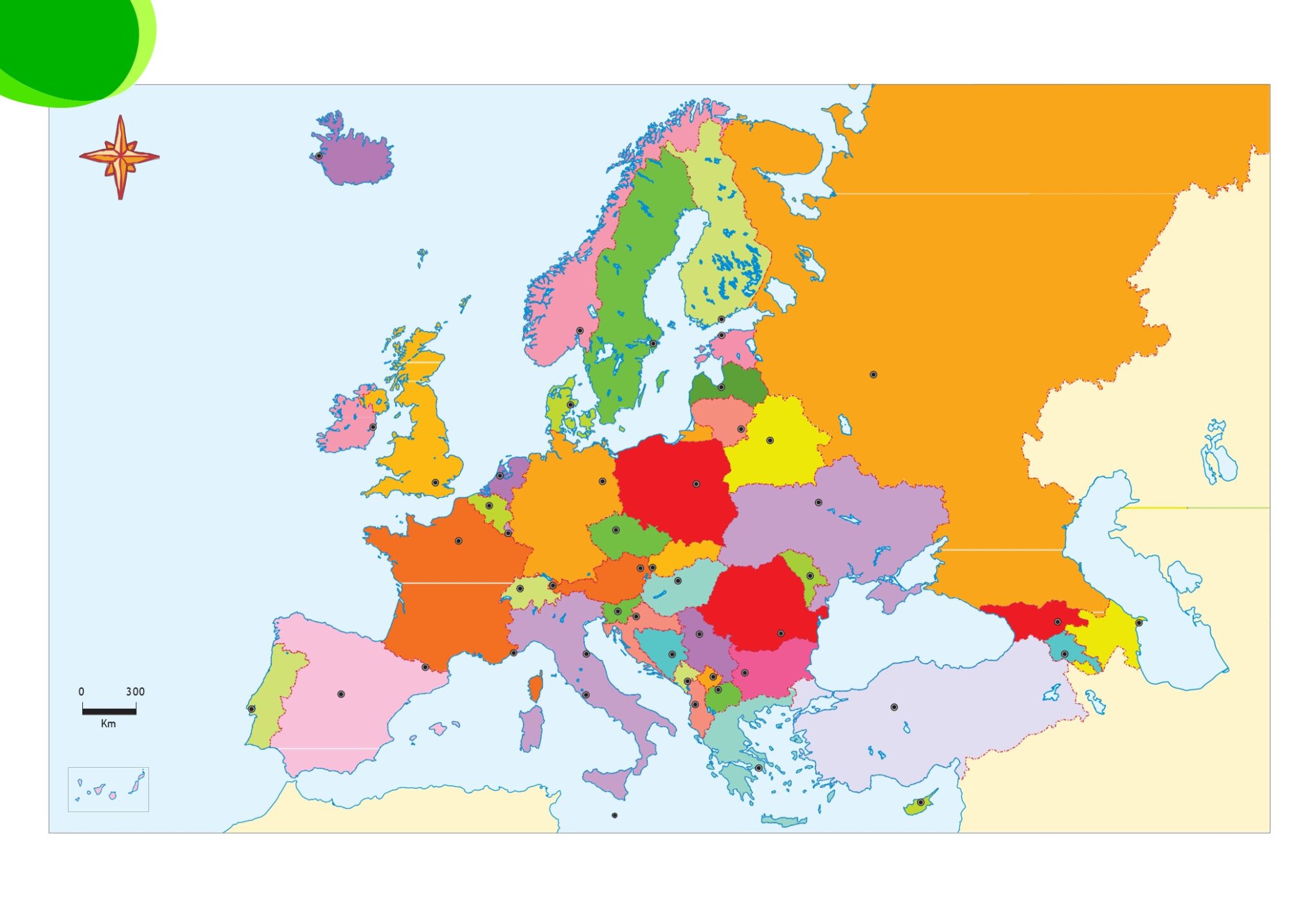 Mapa mudo de Europa Físico y Político -Orientacion Andujar