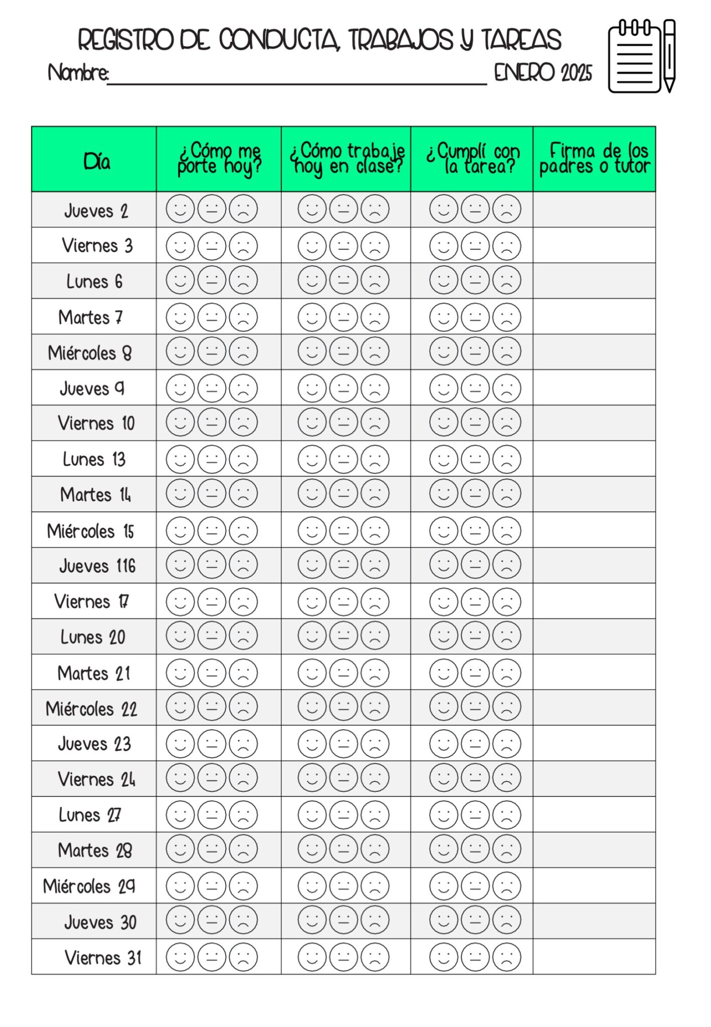 Registro de conducta, trabajos y tareas ENERO 2025 -Orientacion Andujar
