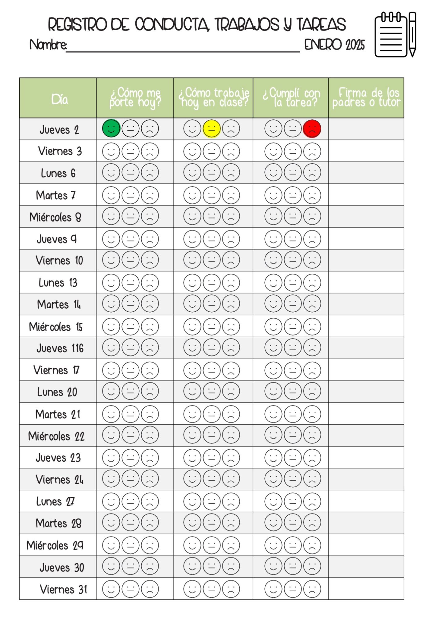 Registro de conducta, trabajos y tareas ENERO 2025 -Orientacion Andujar
