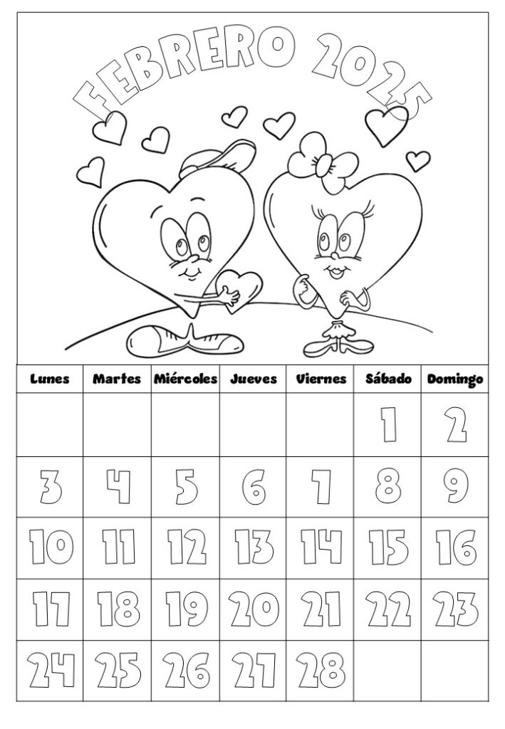 Bonitos calendarios mes de febrero 2025 para colorear y decorar tu ...