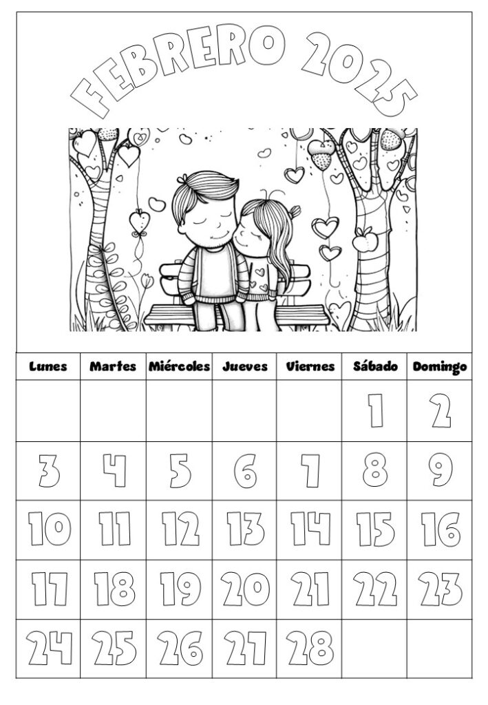 Bonitos calendarios mes de febrero 2025 para colorear y decorar tu ...
